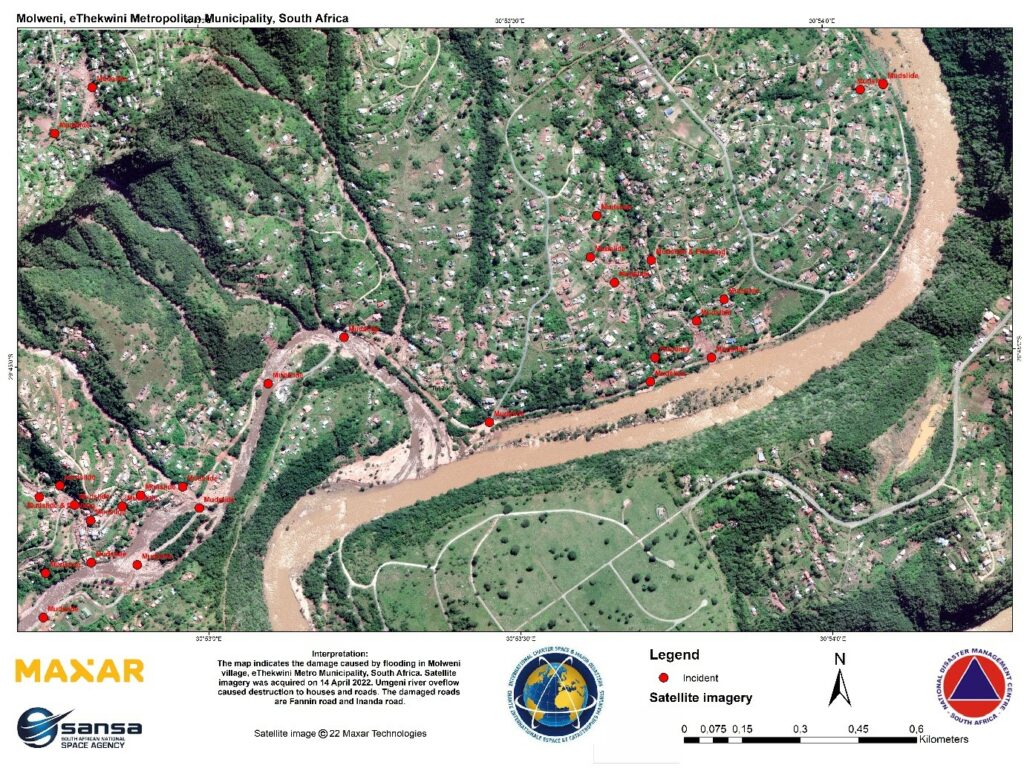 Satellite imagery quantifying flood damage in Durban, KZN - SANSA
